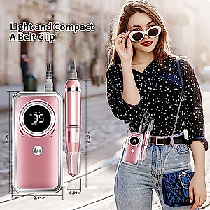 Nail Drill 35000RPM, Rechargeable Electric Nail Drill Machine, Cordless Nail File Drill E File for Acrylic Gel Grinder Tools with 11Pcs Nail Drill Bits for Manicure Pedicure Shape Carve Polish