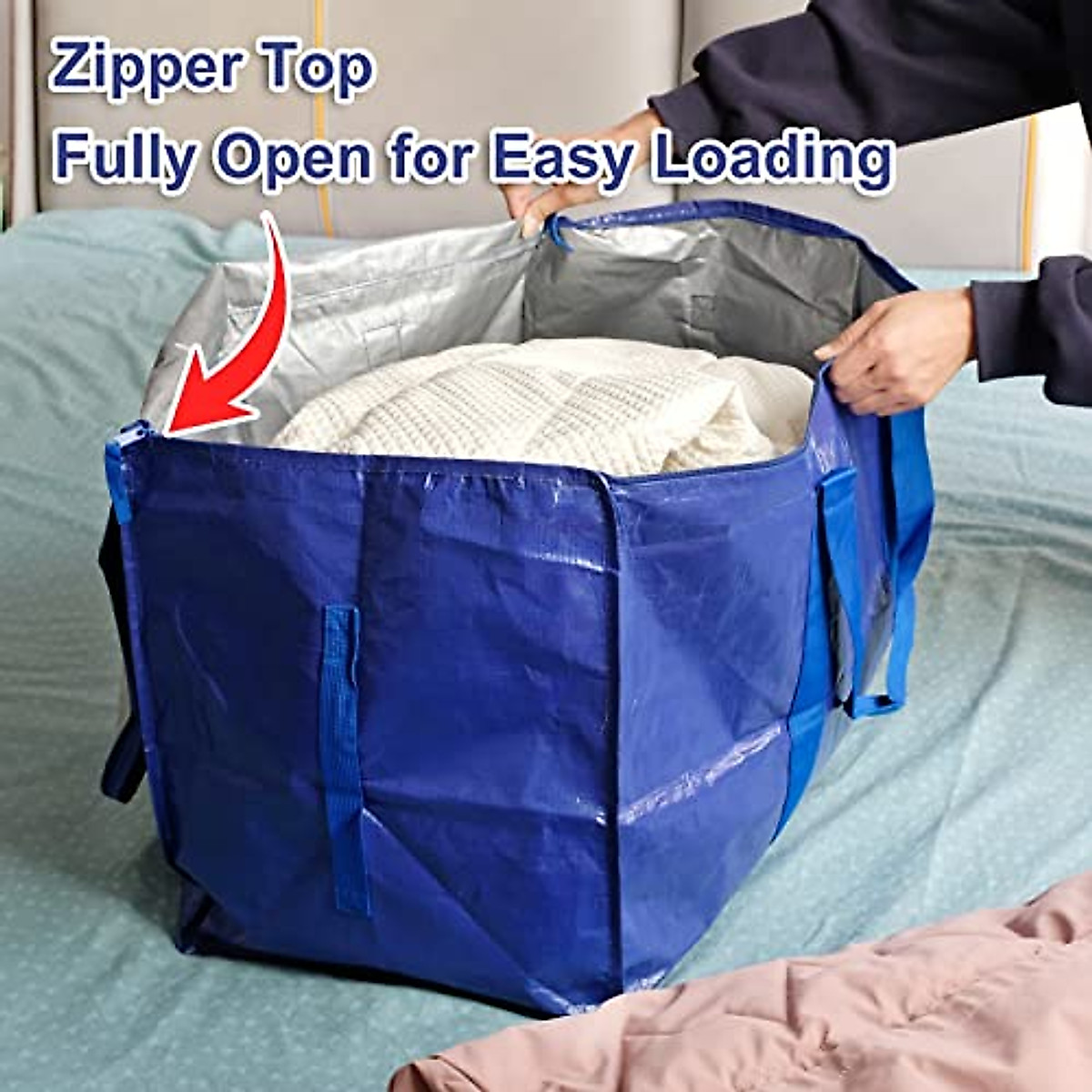 2-Pack Extra Large Moving Bags Heavy Duty Reusable Moving Storage Bag Boxes Totes Bags Containers for Space Saving Storage, Carrying, Travelling, College Dorm Packing, Blue