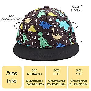 Bamery Toddler Girl Baseball Hat Flat Brim Boy Baseball Caps Sun Protection Kid Trucker Cap 6M-8Y (Black Dinosaur,6-24Months)