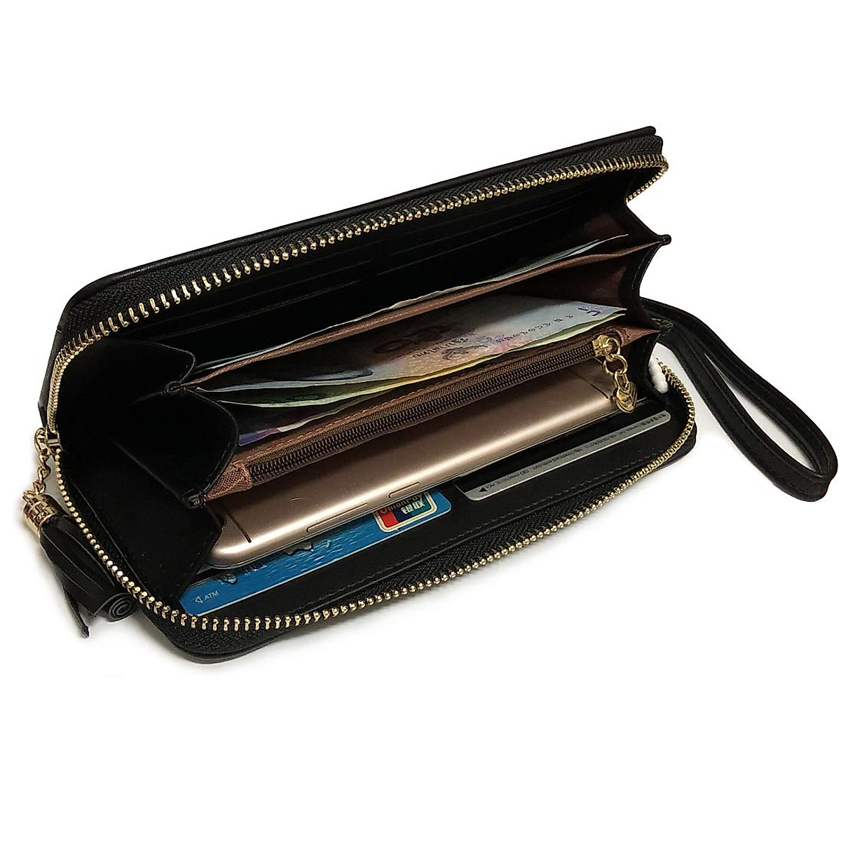 Wallet-NEWANIMA Women Multi-card Two Fold Long Zipper Clutch Purse (Style10-Black)