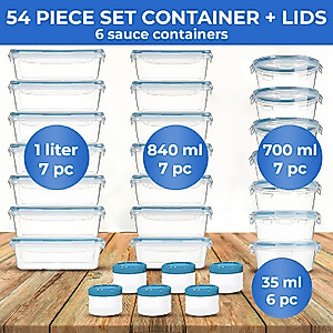 Shazo HUGE SET - 54 PCS - Food Storage Containers w/Airtight Lids (21 contianers + 21 Lids) w/6 Mini Containers, Leak Proof Lunch/Bento Box - BPA Free Freezer Safe - Plastic Storage Container Set