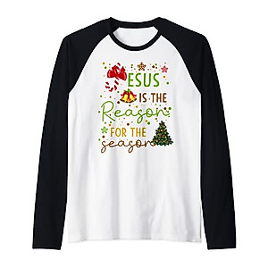 Christian Jesus The Reason Christmas Stocking Stuffer Gifts Raglan Baseball Tee