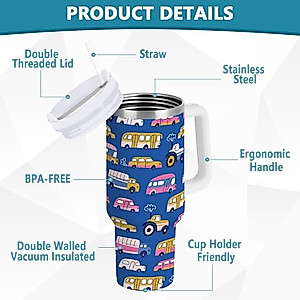 Caikeny Insulated Tumblers with Lid and Straw City Cars Tractors 30 oz Reusable Stainless Steel Cup Vehicles Water Bottle Coffee Travel Tumbler Mug for Women Men