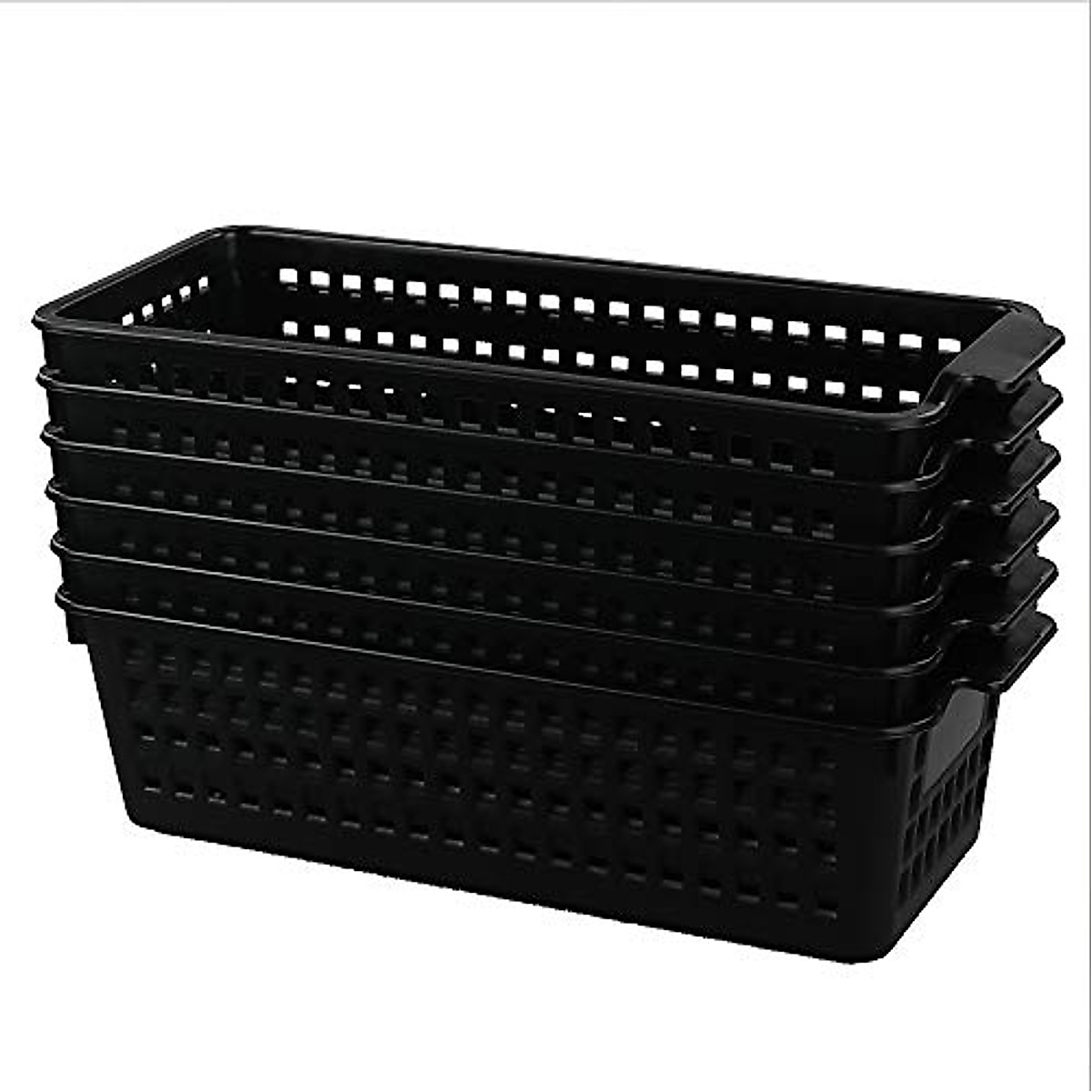 Begale Small Plastic Storage Baskets, Black, 11.6"L x 5"W x 3.4"H, Set of 6
