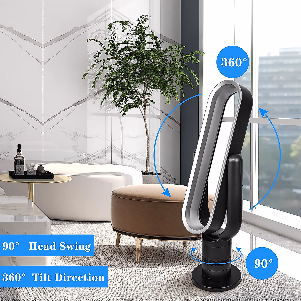 Simple Deluxe 39 inch Bladeless Tower Fan, Standing Fan, 10 Speeds Settings, 10-Hour Timing Closure, Low Noise