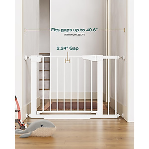 Cumbor 29.7"-40.6" Baby Gate for Stairs, Dog Gate for Doorways, Pressure Mounted Self Closing Pet Gates for Dogs Indoor, Durable Safety Child Gate with Easy Walk Thru Door, Mom's Choice Awards Winner