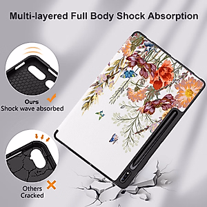 DONGKE Case for Samsung Galaxy Tab S8 Plus 2022 / S7 FE 2021 / S7 Plus 2020 12.4 Inch with S Pen Holder [SM-X800/X806/X808], Ultra Thin Lightweight Trifold Stand + Auto Wake/Sleep, Floral