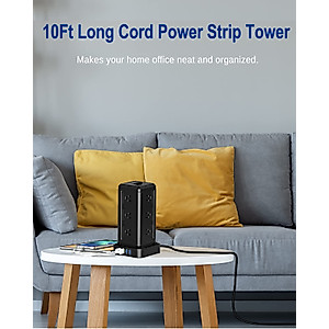 NVEESHOX Power Strip Surge Protector Tower with 12 Outlets 4 USB Ports, 10ft Long Extension Cord Multiple Outlets Charging Tower with Surge Protection, Overload Protection Fire Proof for Home Office