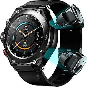 GUIQU Smart Watch with Earbuds, Bluetooth 5.3 HiFi Sound Effect [GPS 45mm] Monitor Tracker for Health Fitness Running Sleep Cycles, US Version Compatible Android and iOS