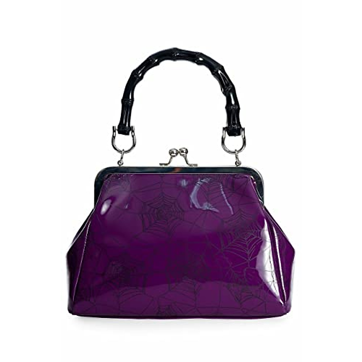 Lost Queen Killian Spiderweb Vintage Kisslock Handbag Glitter Spider Brooch Purse (Purple)