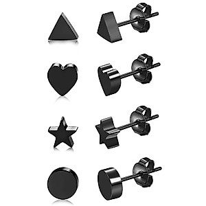 JOERICA 4 Pairs Heart Stainless Steel Stud Earrings for Women Star Earrings