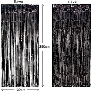 BRAVESHINE Party Decorations Foil Fringe Curtains - 2 Pack 3.2 x 8.2 ft Metallic Tinsel Photo Booth Streamer Backdrops for Boys Gilrs Men Women Birthday Wedding Christmas Graduation Decor - Black