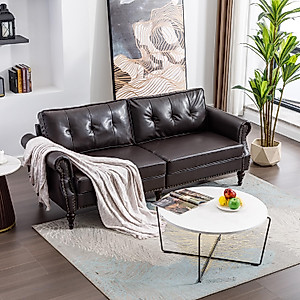 DIFY 80” Leather Faux Loveseat Sofa, Mid-Century Modern Couch with Soft Cushion and Firm Structure, Perfect Furniture for Living Room, Bedroom, Small Space.(Black)
