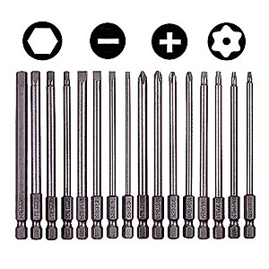 Rocaris 16 Pack 1/4 Inch Hex Shank Long Magnetic Screwdriver Bits Set 4 in Power Tools(Slotted+Cross+Hex+Plum blossom)