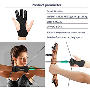 Mumian Archery Glove,Protective Leather Gloves for Recurve Bow and Compound Bow Men and Women,Finger Tab for Hunting Bow with Archery Equipment and Protective Gear Accessories (M, Black)