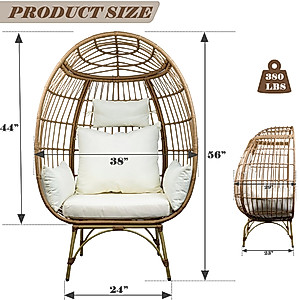 TXGDPIONEER Wicker Egg Chair, Patio Egg Chair Indoor, All-Weather Oversized Rattan Egg Lounge Chairs for Living Room, Balcony, Backyard