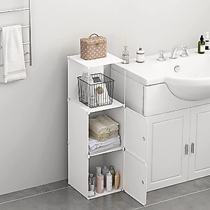 Aetic 3 Tier Cube Storage Storage Bathroom Storage Cabinet Bathroon Organizer Free Standing Side Storage Cubes with Doors 3 Cube White
