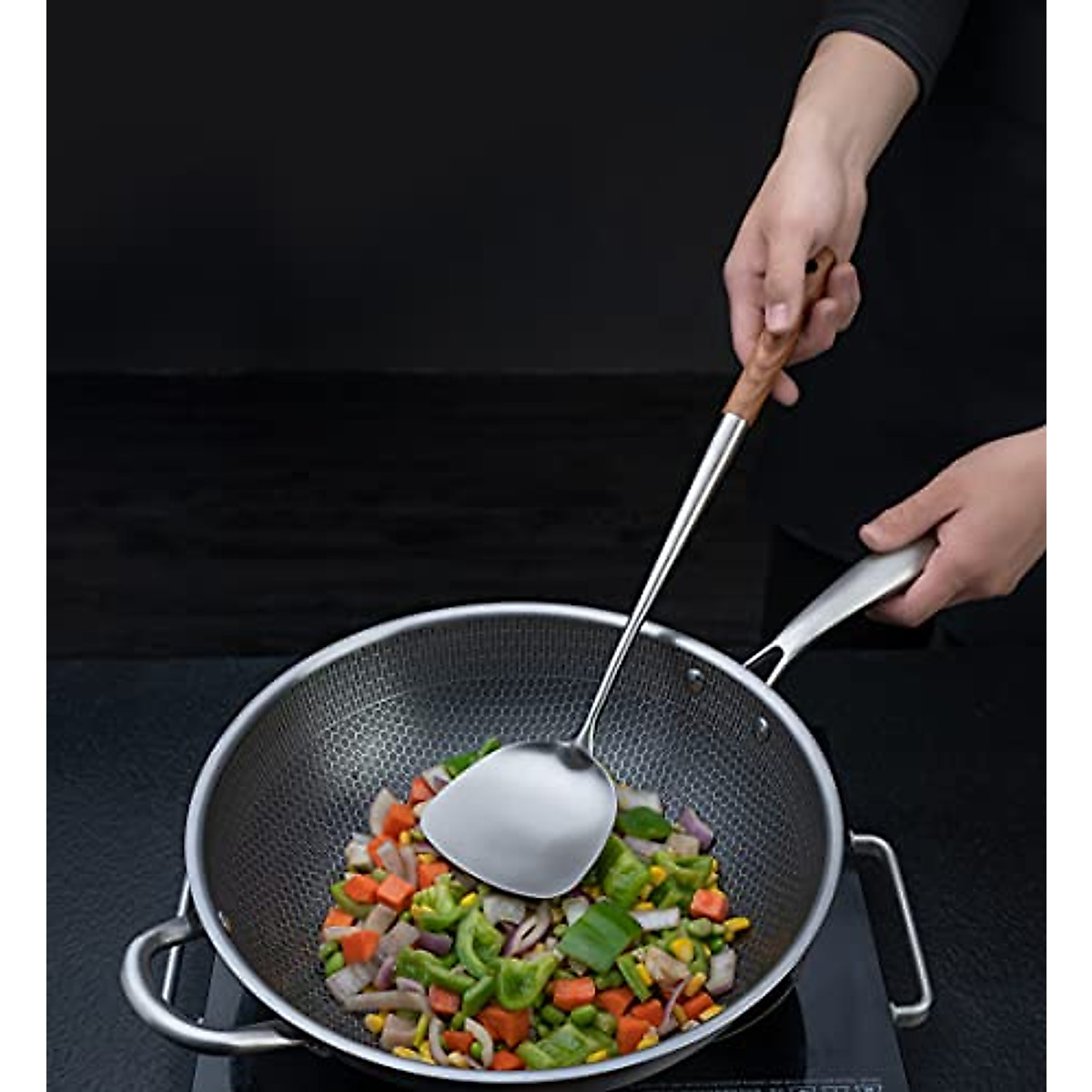 Wok spatula and ladle,Skimmer Ladle Tool Set, 17inches spatula for wok, 304 Stainless Steel wok spatula.