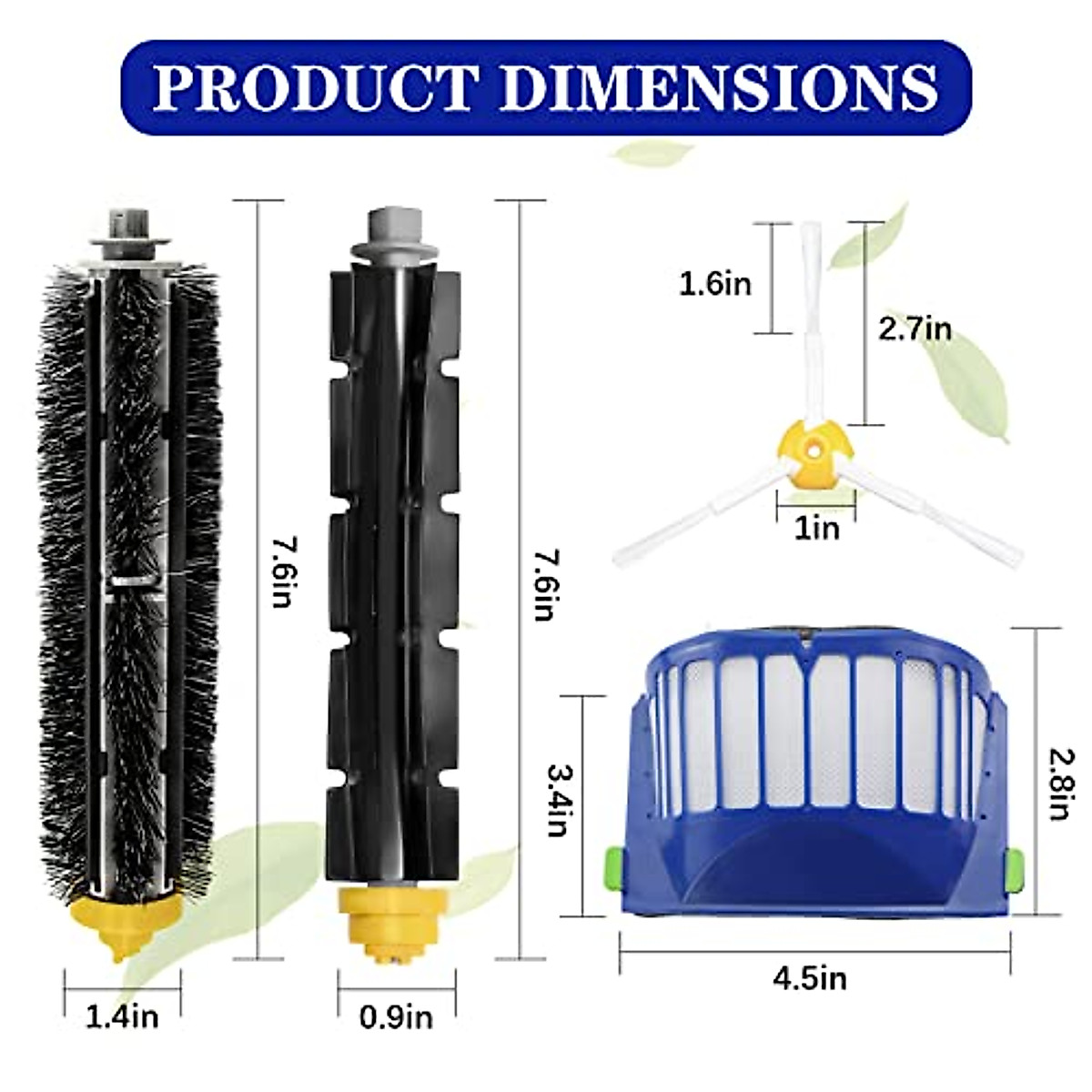 FETIONS Replacement Parts fit for i-Robot Room-ba 600 Series 614 618 620 630 640 650 660 675 680 685 690 692 694 695 Vacuum Cleaner Replenishment Kit- Includes 3 Filter, 3 Side Brush &1 Bristle Brush