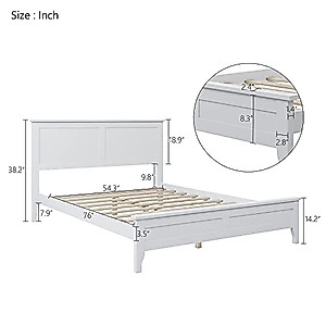 SECOLI Wooden Full Bed Frame Modern White Solid Wood Full Platform Bed