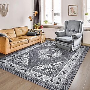 B BENRON Soft Living Room Rug 4x6,Grey,Thin Rugs for Bedroom,Floral Rug with Memory Foam, Low-pile Area Rug Home Decor