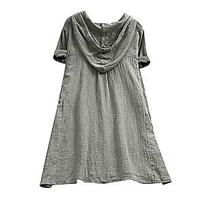 Women's Vintage Cotton Linen Dress Button Down Short Sleeve Casual Midi Dresses Summer Loose Flowy Sundress