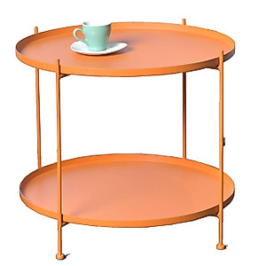 2-Tier Sleek Accent Side/End Table, Circular Top Modern Minimalist Orange Metal Furniture for Living Room, Bedroom - Sofa Table - Nightstand Bedside Table for Small Spaces, Indoor & Outdoor, 23.6" Dia