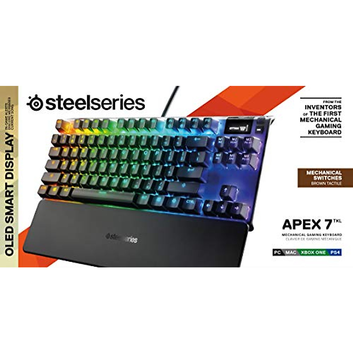 SteelSeries Apex 7 TKL Compact Mechanical Gaming Keyboard – OLED Smart Display – USB Passthrough and Media Controls – Tactile and Quiet – RGB Backlit (Brown Switch)