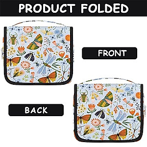 Butterfly Dragonfly Plants Travel Toiletry Bag Cosmetic Makeup Bag for Women Men Hanging Hook Wash Toiletries Portable Toiletry Bags Organizer