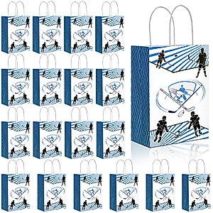 18 Pcs Hockey Paper Gift Bags Hockey Candy Goody Bags Sport Hockey Theme Treat Bags with Handle Hockey Party Favors for Hockey Birthday Party Supplies Decorations Field Hockey Gifts Snack Goodie