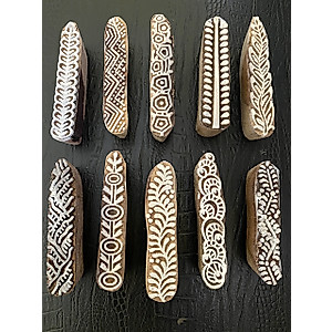 AnNafi® Mehendi Print Blocks| Border Pattern Wooden Stamps (Set of 10)| Fabric Wooden Stamps Border Pattern Printing Blocks| Designer Craft for Mehandi Textile Pottery Saree Border Canvas Painting |