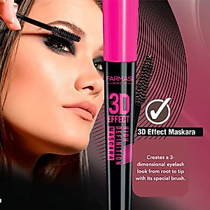 FARMASi 3D Effect High Definition Mascara, Volumizing, Lengthening, Lifting, Curling, Multiplying, No Smudging, Lasting All Day Eye Makeup 0.33 fl. Oz / 10 ml