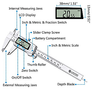 eSynic Digital Vernier Caliper 6 inch/150mm + Feeler Gauge Stainless Steel Electronic Caliper Fractions/Inch/Metric Micrometer Measuring Tool for Length Width Depth Inner Diameter Outer Diameter