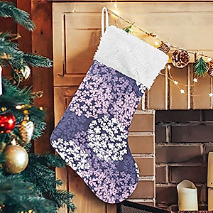 Kigai Christmas Stockings Purple Hydrangea Flower Large Candy Stockings Stuffers Kids Cute Xmas Sock Decorations 1PC for Home Holiday Party 12" x18"