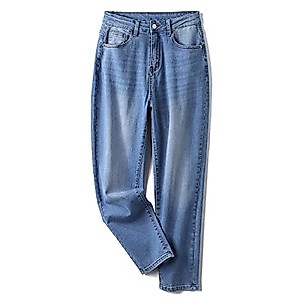 KISSPLUS Plus Size Tapered Jeans for Women High Waist Loose Women Jeans Curvy Stretchy Denim Pants for Women Inseam 30 Light Blue in White 4XL