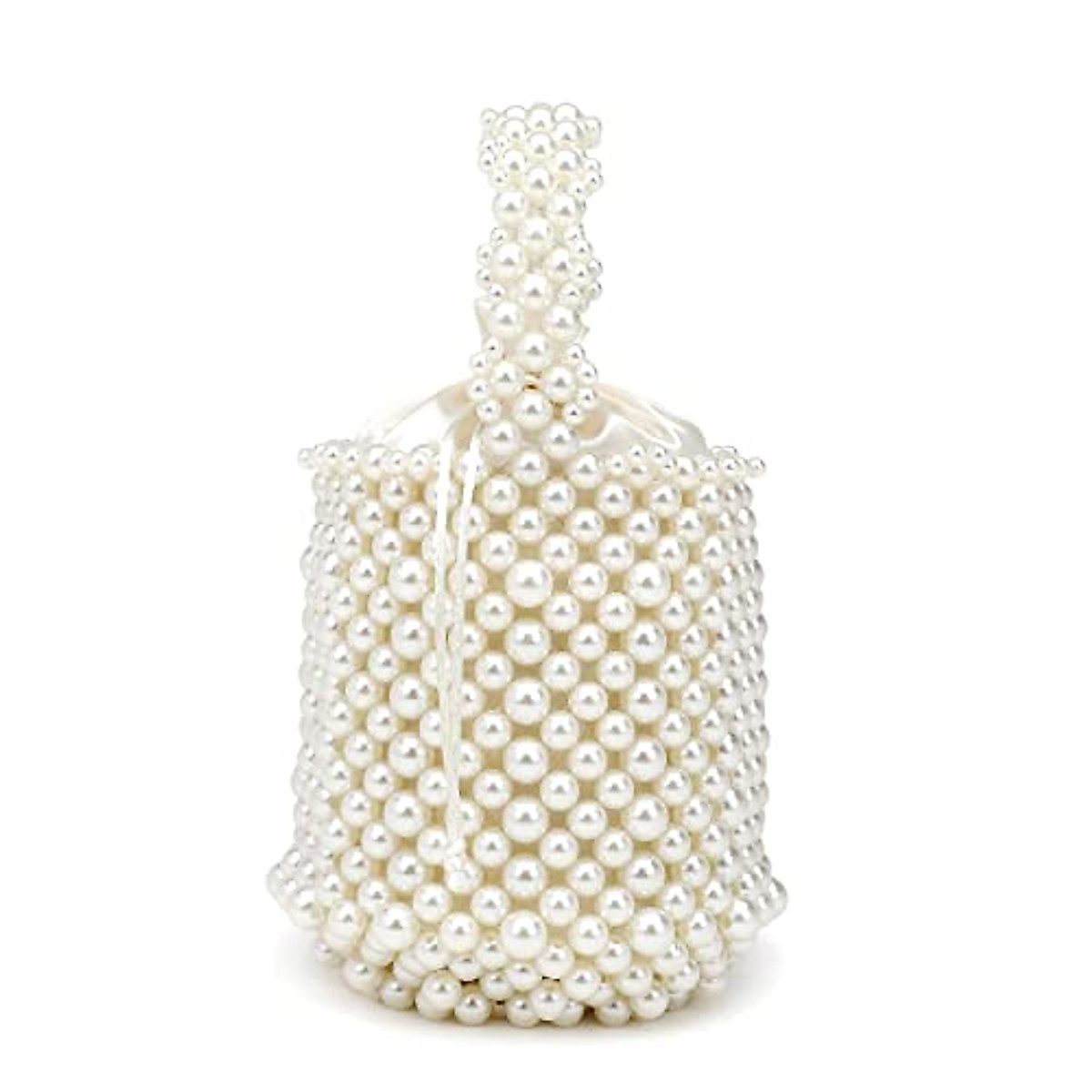 DJBM Women Handmade Beaded Handbag Bucket Handbag Artificial Pearl Clutch Bag for Party Wedding