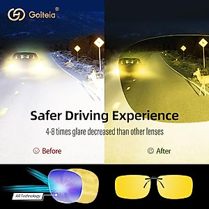 Goiteia Polarised Clip on Night Driving Glasses Anti Glare for Men Women Flip up,Minimize Glare from Headlights and LED Bulbs