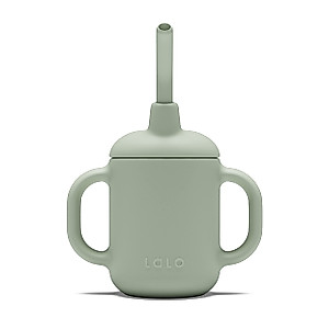 Lalo Little Cup, Non-Toxic Silicone Straw Cup with Handles - Baby and Toddler Sippy Cup - Mini Cup and Straw Training System, 4oz, Sage