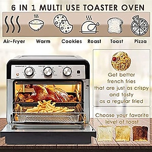 Toaster Oven 6-in-1 Convection - Air Fryer for Roast Bake Broil, 23 Quart Stainless Steel