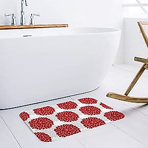 Door Mat Red and Grey Flower Memory Foam Cushioned Kitchen Rug, 18x30 Inch Water Absorbent Soft Touch Standing Mat for Bathroom, Office, Sink, Laundry, Home Hydrangea Texture Tiled