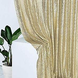 2×8FT-2PCS Champagne Gold Sequin Backdrop Curtains Panels, Photography Backdrop Glitter Curtains Fabric Background for Christmas Wedding Party Decor