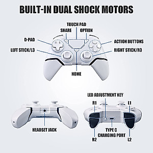 Wireless Controller for PS-4,Wireless Game Controller for PS-4/Pro/Slim Console, with Dual Vibration/6-Axis Gyro Sensor/Audio Function compatible for PC Platform (White)