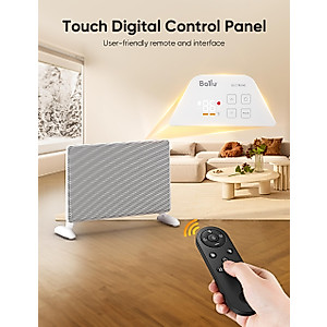 Ballu Infrared Panel Space Heaters,Room Heater for Indoor Use with Thermostat,Remote,24h Timer,Eco,Portable Standing and Wall Mount,1500W Electric Heaters for Indoor Use Large Room