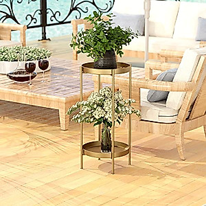 OVICAR Plant Stand Indoor Outdoor - Flower Pot Holder Metal Plant Rack Organizer, 2 Tiers Tall Plant Display Storage Shelf Table For Home Garden Patio Bathroom Office Living Room Balcony Corner (gold)