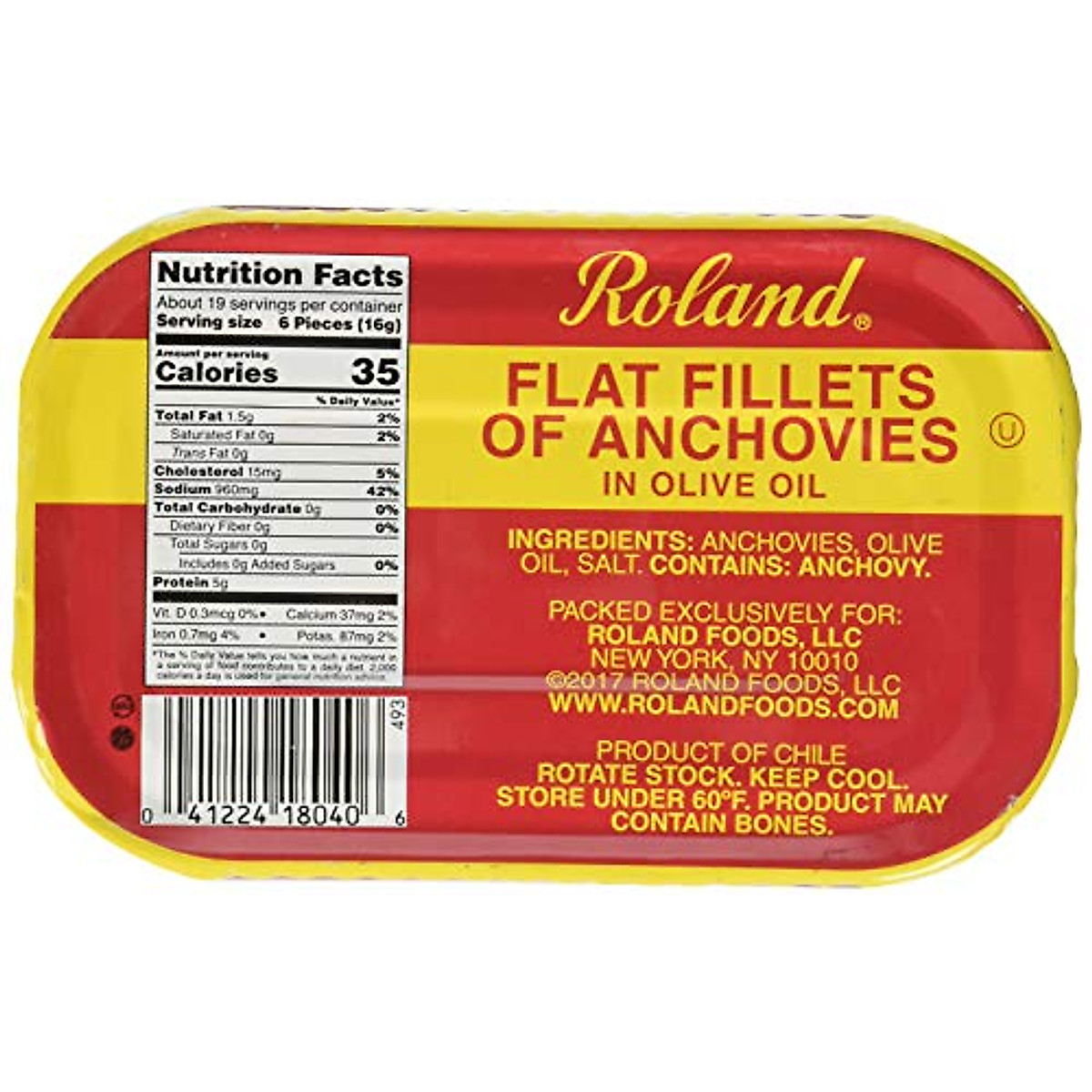 Roland Wild Caught Flat Fillets of Anchovies in Olive Oil 14 oz
