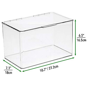 mDesign Small Plastic Stackable Lidded Craft Storage Box - Stacking Container Bin Tubs with Labels for Hobby, Crafts, and Organizing Art Supplies - 2 Bins + 32 Printed Labels - Clear