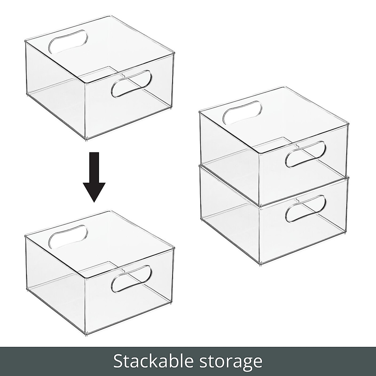 mDesign Deep Plastic Stackable Storage Organizer Container Bin, Bath & Shower Organization for Cabinet, Cupboard, Shelves, Counter, or Closet - Holds Shampoo, Vitamins, Ligne Collection, 2 Pack, Clear