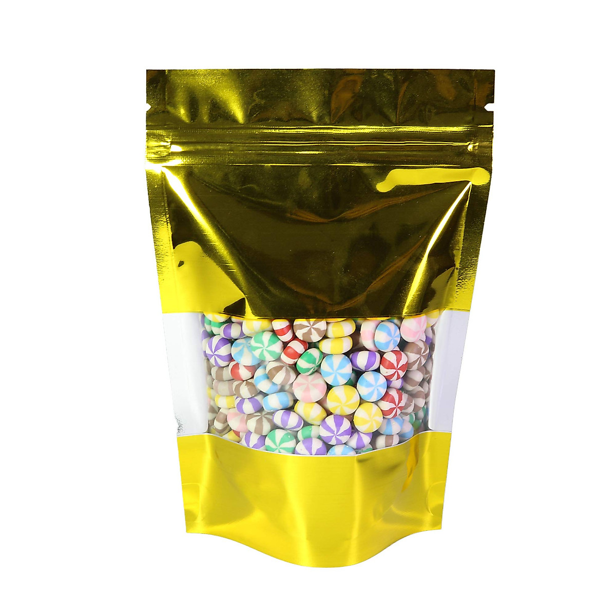 QQ Studio 100 Shiny Colored Aluminum Mylar Foil Clear Window Reclosable QuickQlick™ Stand-Up Bags (4" x 6", Gold)