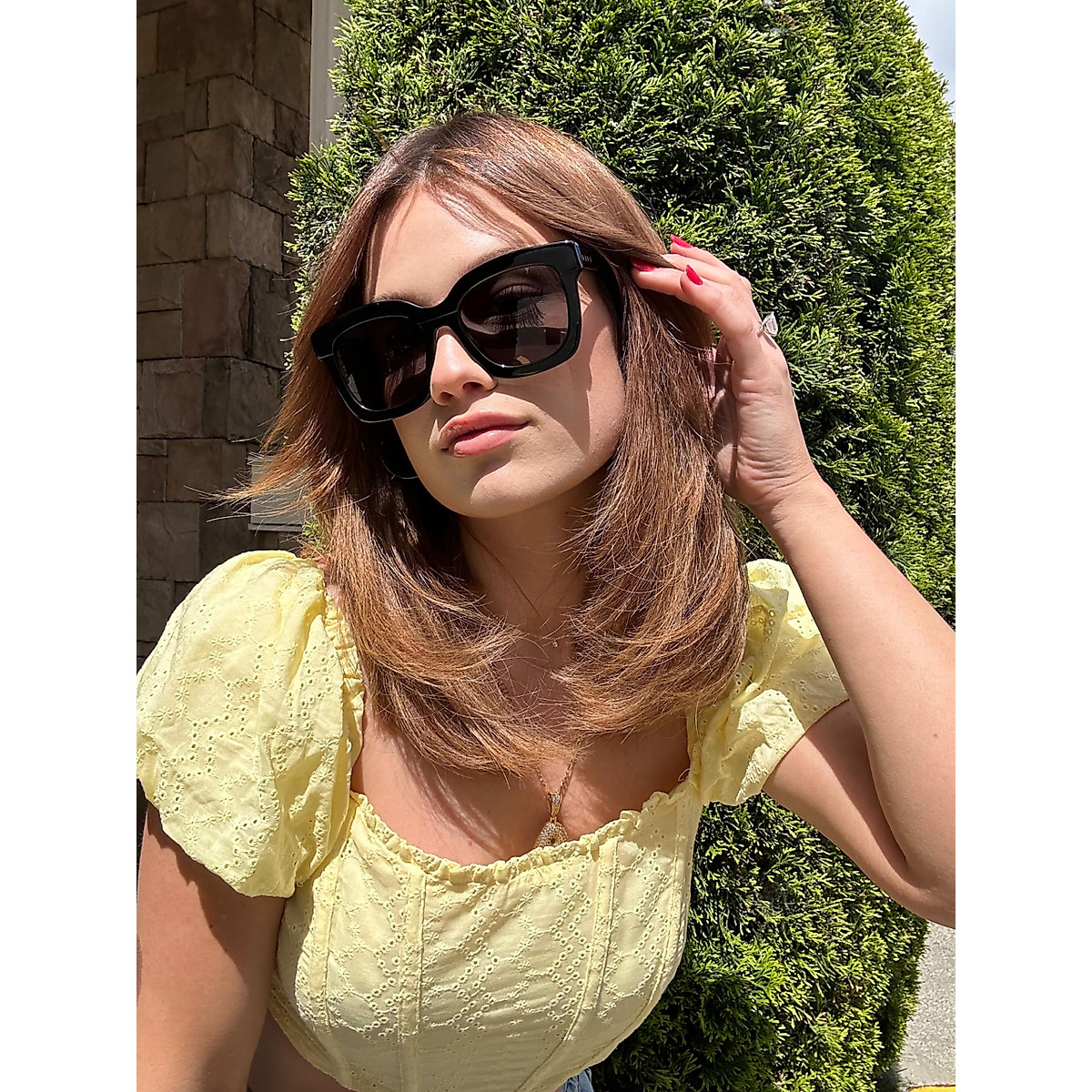 DIFF Carson Designer Square Oversized Sunglasses Women UV400 Polarized Protection, Black Extra large trendy 2023 frames