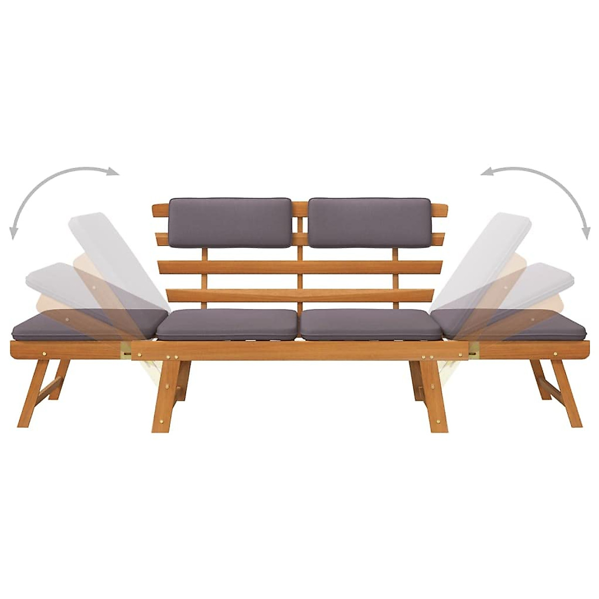 vidaXL 2-in-1 Convertible Outdoor Bench, Patio Daybed, Garden Day Bed, Weather-Resistant Solid Acacia Wood, 26.8" x 74.8" x 29.1" Brown Frame & Dark Gray Cushion